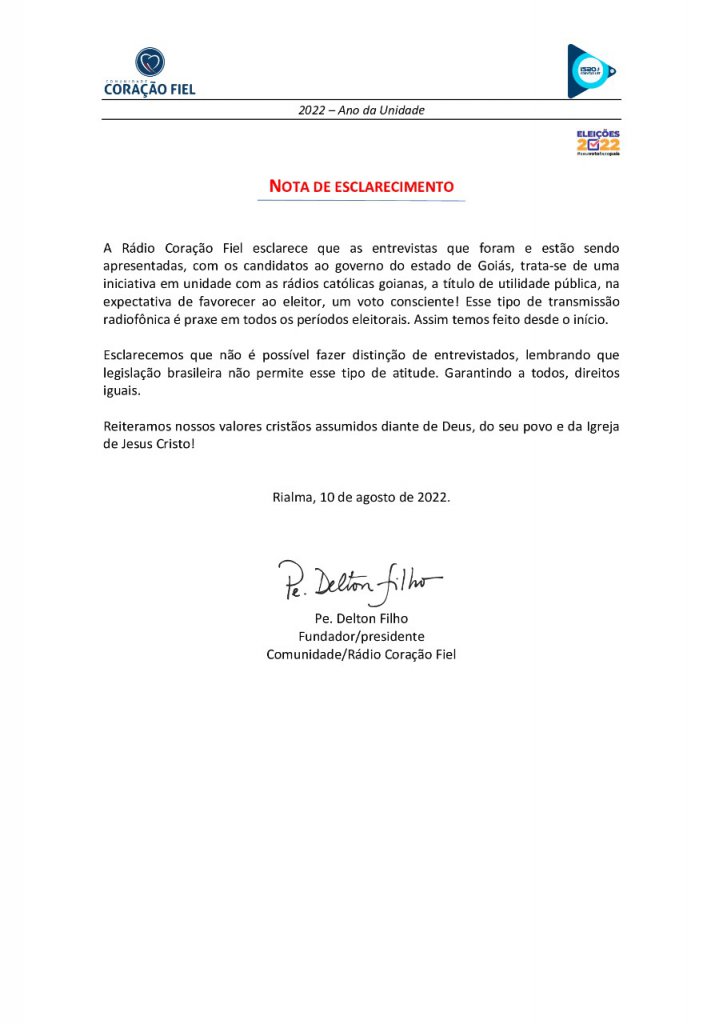 Nota de esclarecimento - Conteúdo